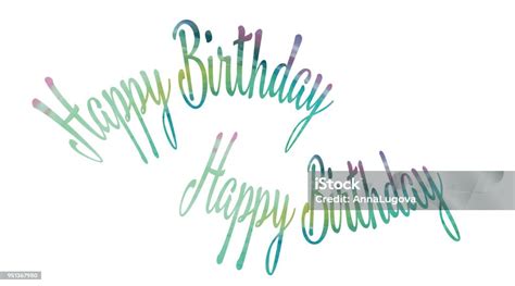 비문 텍스트행복 한 생일흰색 바탕에 녹색 파랑 라일락 색상의 수채화 얼룩 기념일에 대한 스톡 벡터 아트 및 기타 이미지 기념일 낮 녹색 Istock