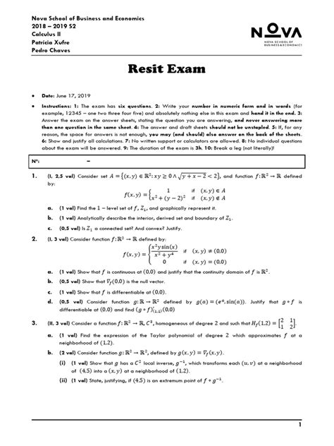 Calculus Ii 2018 2019 S2 Exam 2 Pdf Mathematical Analysis