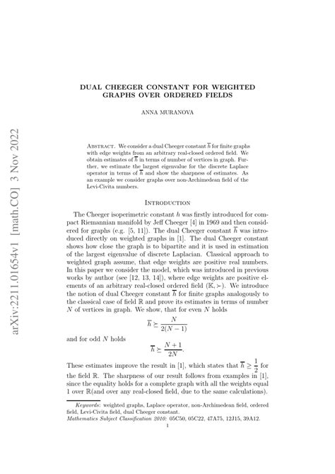 Pdf Dual Cheeger Constant For Weighted Graphs Over Ordered Fields