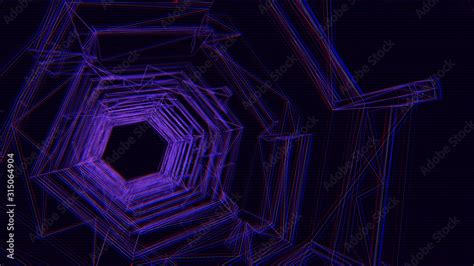 Abstract Art Wireframe Structure With Neon Spheres On Dark Violet Background Retrowave