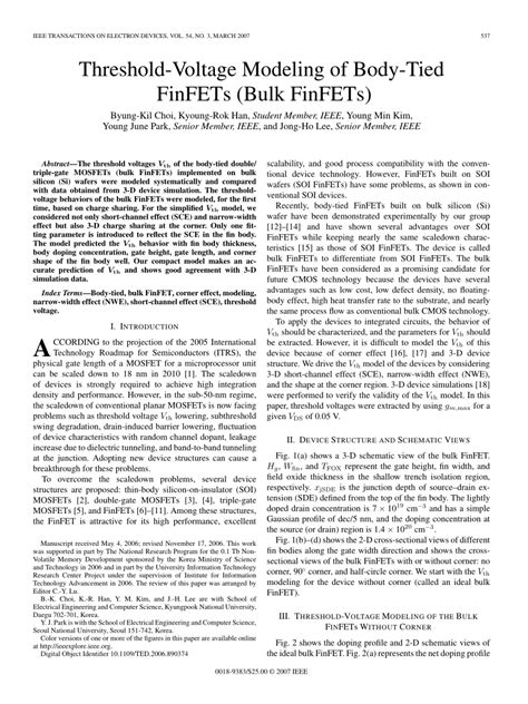 Pdf Threshold Voltage Modeling Of Body Tied Finfets Bulk Finfets