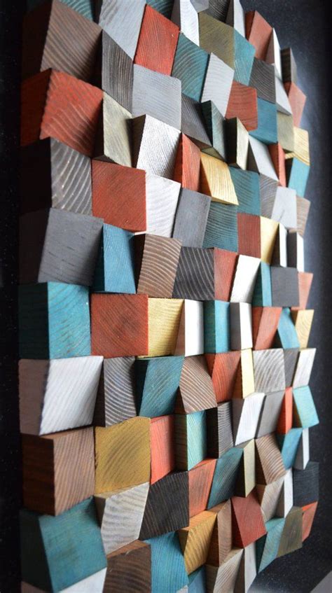 Colorful Wooden Wall Sculpture Wood Block Wall Art Wood Cube Wall