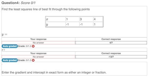 Solved Question4 Score 01 Find The Least Squares Line Of