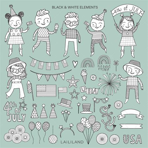 July 4th Clipart Black And White