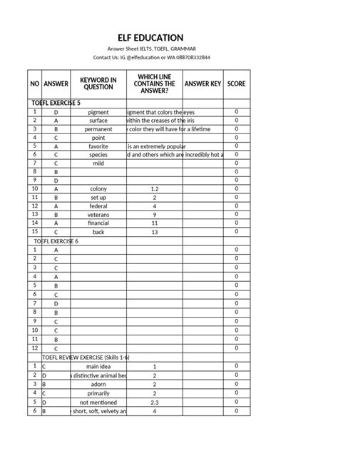 Answer Sheet Exercise 5 6 Reading Pdf
