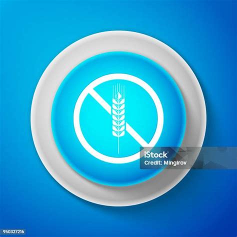 화이트 글루텐 무료 곡물 아이콘 파란색 배경에 고립 밀 흔적입니다 음식 옹 졸 기호입니다 화이트 라인 블루 원형 버튼입니다 벡터