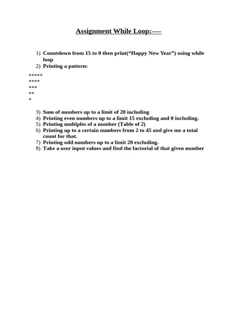 Assignment While Loop Pdf