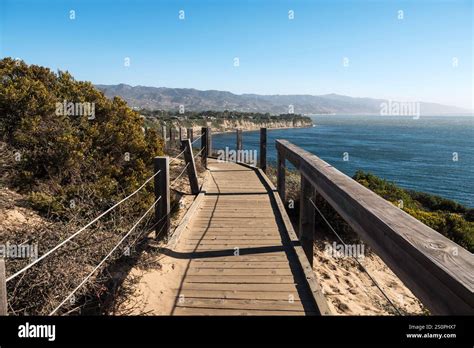 Wood Boardwalk Hiking Trail Above Remote Dume Cove Beach In Malibu