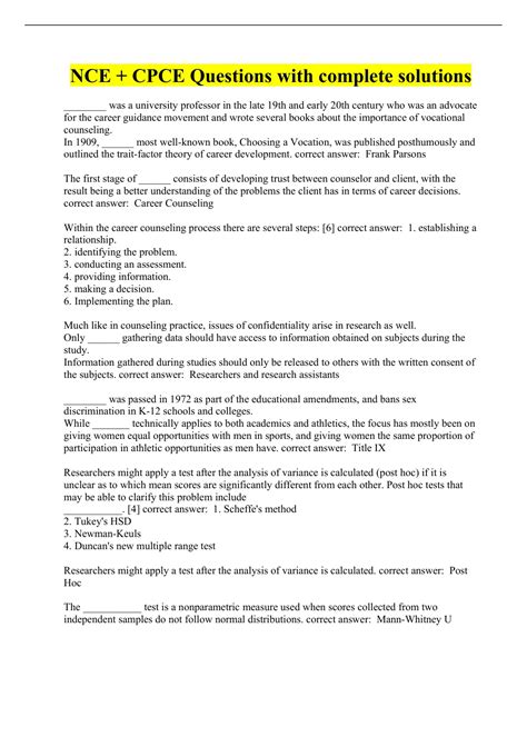 Nce Cpce Questions With Complete Solutions Cpce Stuvia Us