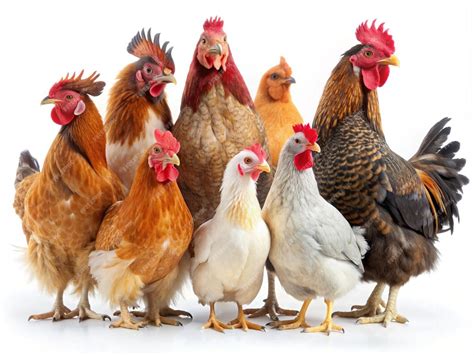 Group Of Different Chicken Breeds On A White Background Premium Ai