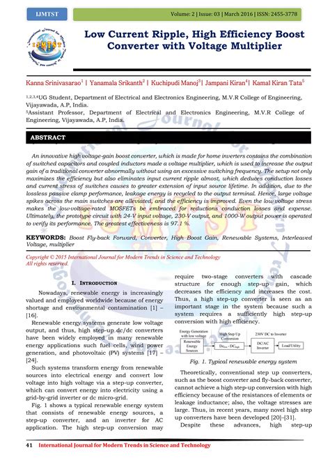 Low Current Ripple High Efficiency Boost Converter With Voltage