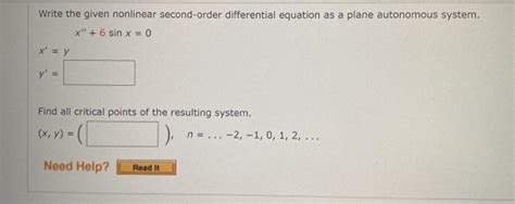 Solved Write The Given Nonlinear Second Order Differential