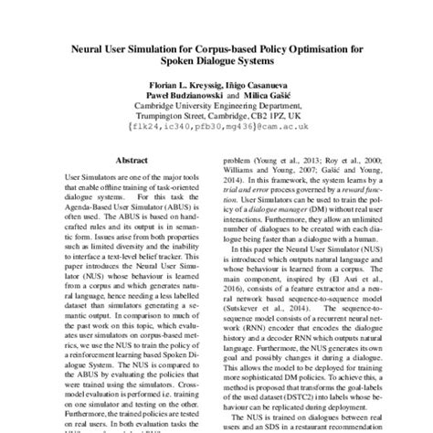 neural user simulation for corpus based policy optimisation of spoken