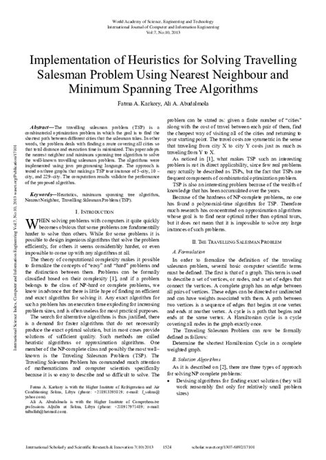 Pdf Implementation Of Heuristics For Solving Travelling Salesman