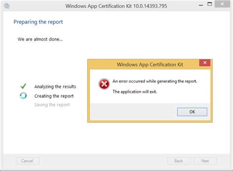 Visual Studio Windows App Certification Kit An Error Occurred While Generating The
