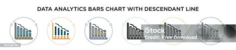 Data Analytics Bars Chart With Descendant Line Icon In Filled Thin Line