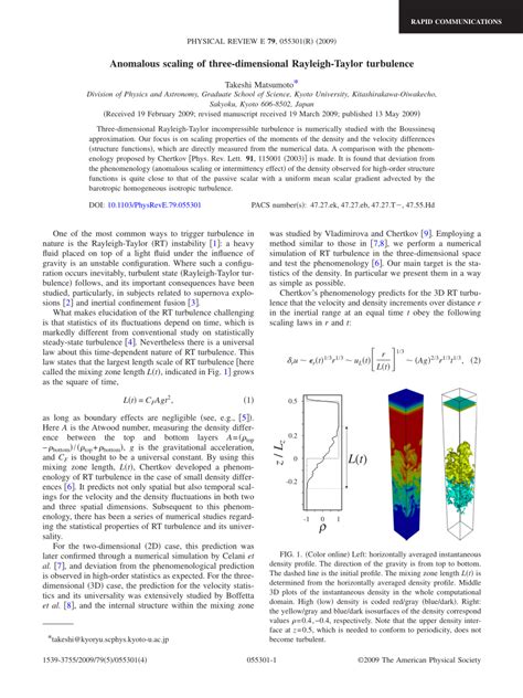 Pdf Anomalous Scaling Of Three Dimensional Rayleigh Taylor Turbulence