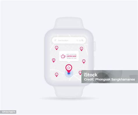 스마트 워치지도 Gps 네비게이션 앱 Ux Ui 개념 시계지도 응용 프로그램 앱 검색지도 손목 시계 기술지도 도시 탐색 손목 도시 거리 Gps 추적 위치 추적기 벡터