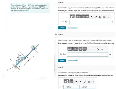 solved determine the x y ﻿and z ﻿components of reaction at