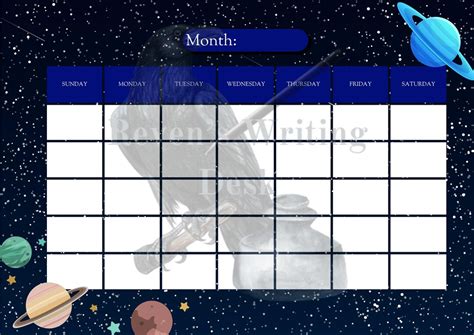 Space Themed Digital Printablereusable Calendar Etsy