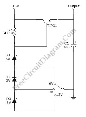 Selectable Voltages 6V 9V And 12V Linear Voltage Regulator Electronic Circuit Diagram
