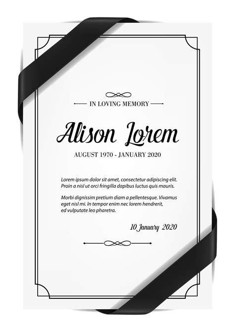 Funerario Tarjeta Modelo Con Obituario Y Cinta 23843965 Vector En Vecteezy