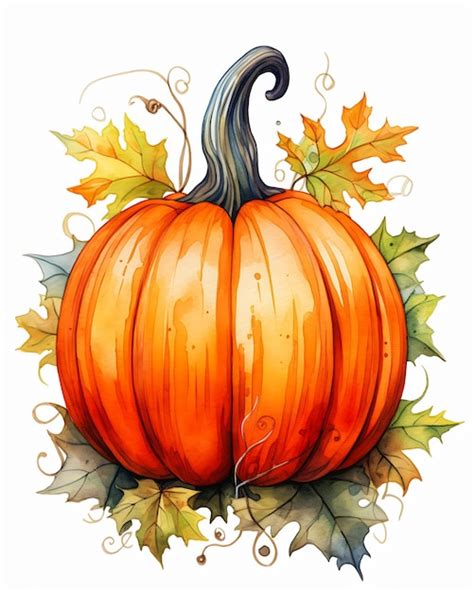 Premium Ai Image Pumpkin Leaves Vine Contrast Half Body Aliased