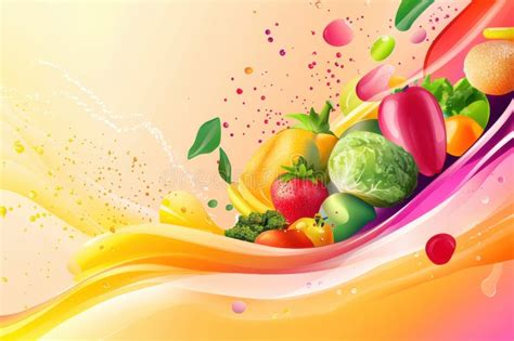 Dynamic Flow Of Fresh Groceries With Vibrant Colors Creating A Smooth