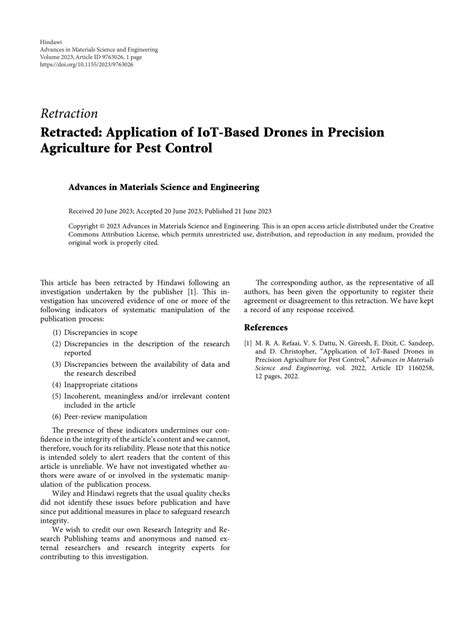 PDF Retracted Application Of IoT Based Drones In Precision Agriculture For Pest Control