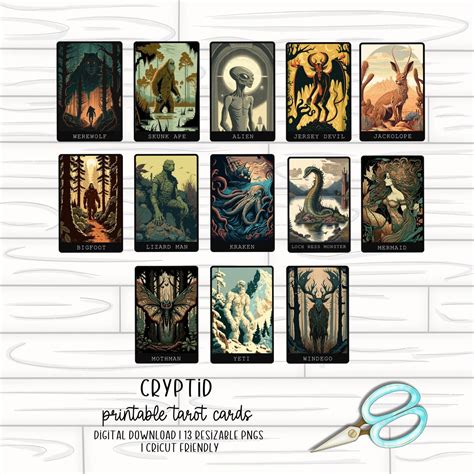 Printable Cryptid Tarot Cards Printable Stickers Printable Cards