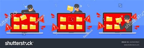 Hacker Steals Document Folder Icon Laptop Stock Vector Royalty Free