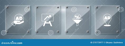Set Advertising Lead Management Board With Graph Chart And Square Glass Panels Stock