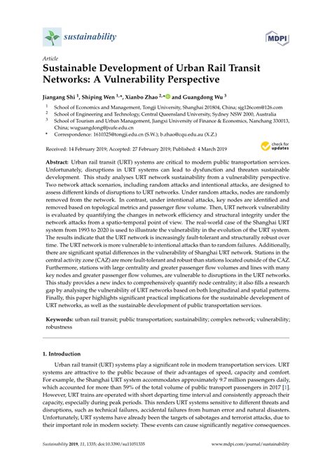 Pdf Sustainable Development Of Urban Rail Transit Networks A Vulnerability Perspective