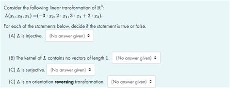 Solved Consider The Following Linear Transformation Of R Chegg