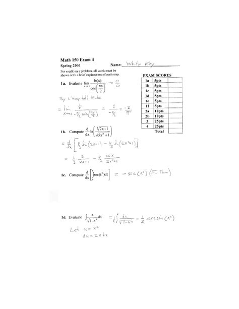 Exam 4 With Solutions For Calculus I Math 150 Exams Mathematics