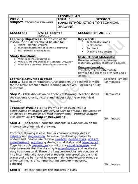 Ss1 Technical Drawing Lesson Plan Week 5 Doc Template Pdffiller