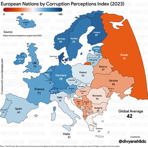 European Nations By Corruption Perceptions Maps On The Web