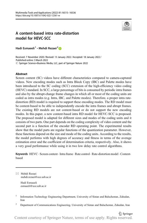 A Content Based Intra Rate Distortion Model For Hevc Scc Request Pdf