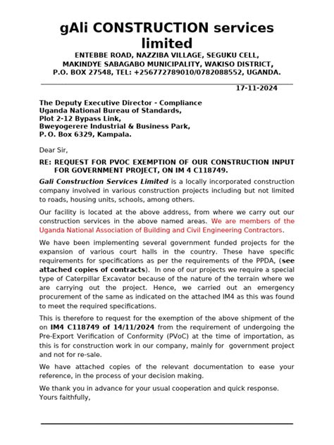 Request For Pvoc Exemption Letter Pdf Specification Technical Standard