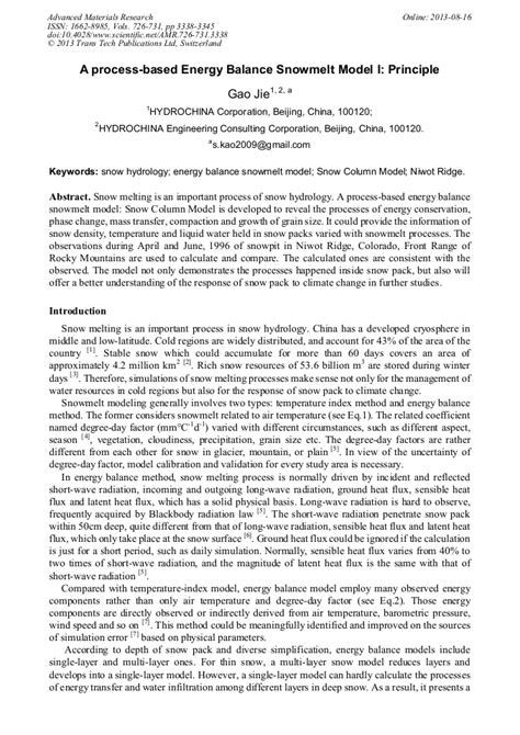 A Process Based Energy Balance Snowmelt Model I Principle Scientific Net
