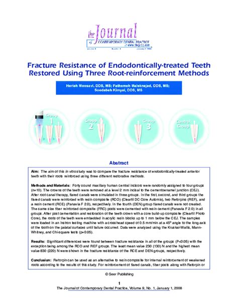 Pdf Fracture Resistance Of Endodontically Treated Teeth Restored Using Three Root