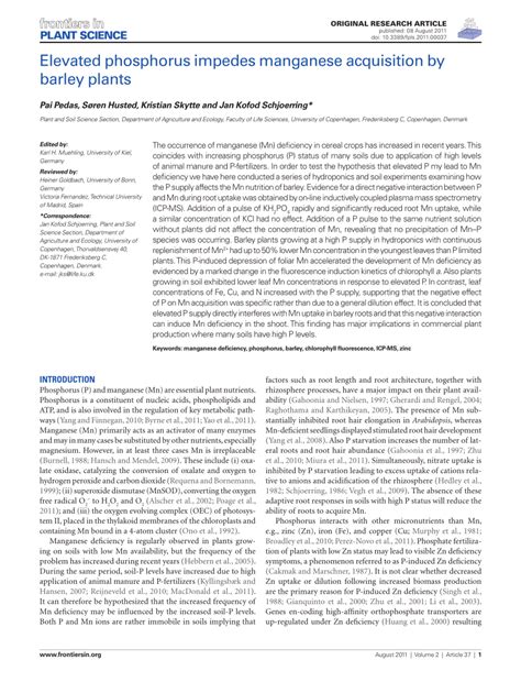 Pdf Elevated Phosphorus Impedes Manganese Acquisition By Barley Plants