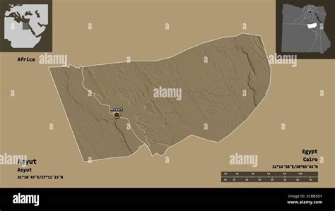 Shape Of Asyut Governorate Of Egypt And Its Capital Distance Scale