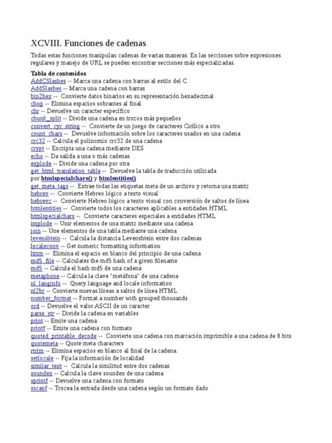 Funciones de Cadena (PHP) | PDF | Cadena (informática) | Ascii