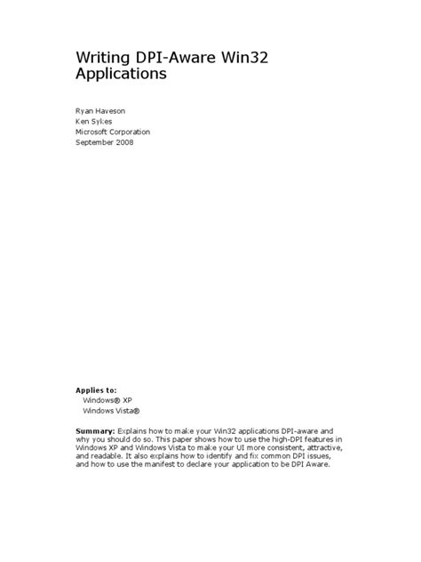 Writing Dpi Aware Applications Pdf Windows Vista Microsoft Windows