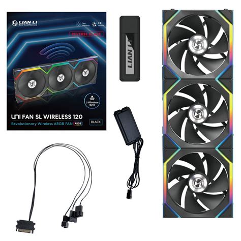 Lian Li Uni Fan Sl120 Wireless Argb Reverse Blade 120mm Triple Pack Black