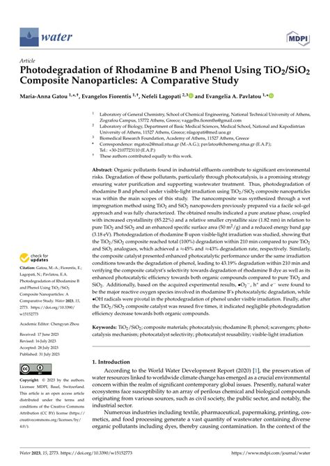 Pdf Photodegradation Of Rhodamine B And Phenol Using Tio2sio2