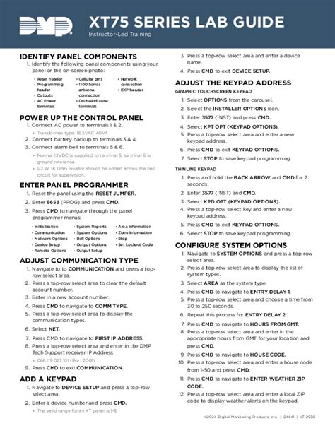 Xt75 Series Control Panel Programming Guide For Security Systems