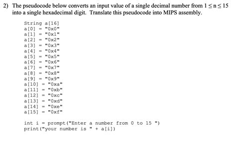 Solved The Pseudocode Below Converts An Input Value Of A