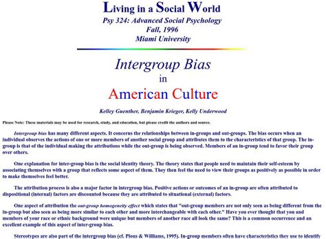 Miami University Intergroup Bias In American Culture Primary For 9th